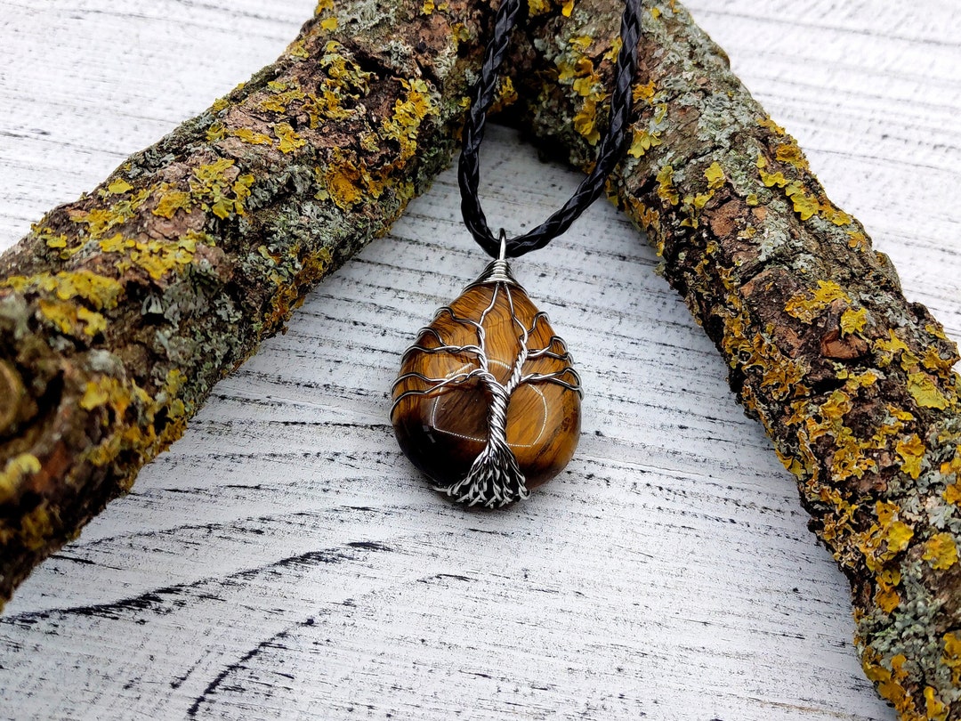 Tree of Life Tiger Eye Necklace, Wire Wrapped Stone Necklace, Magic ...