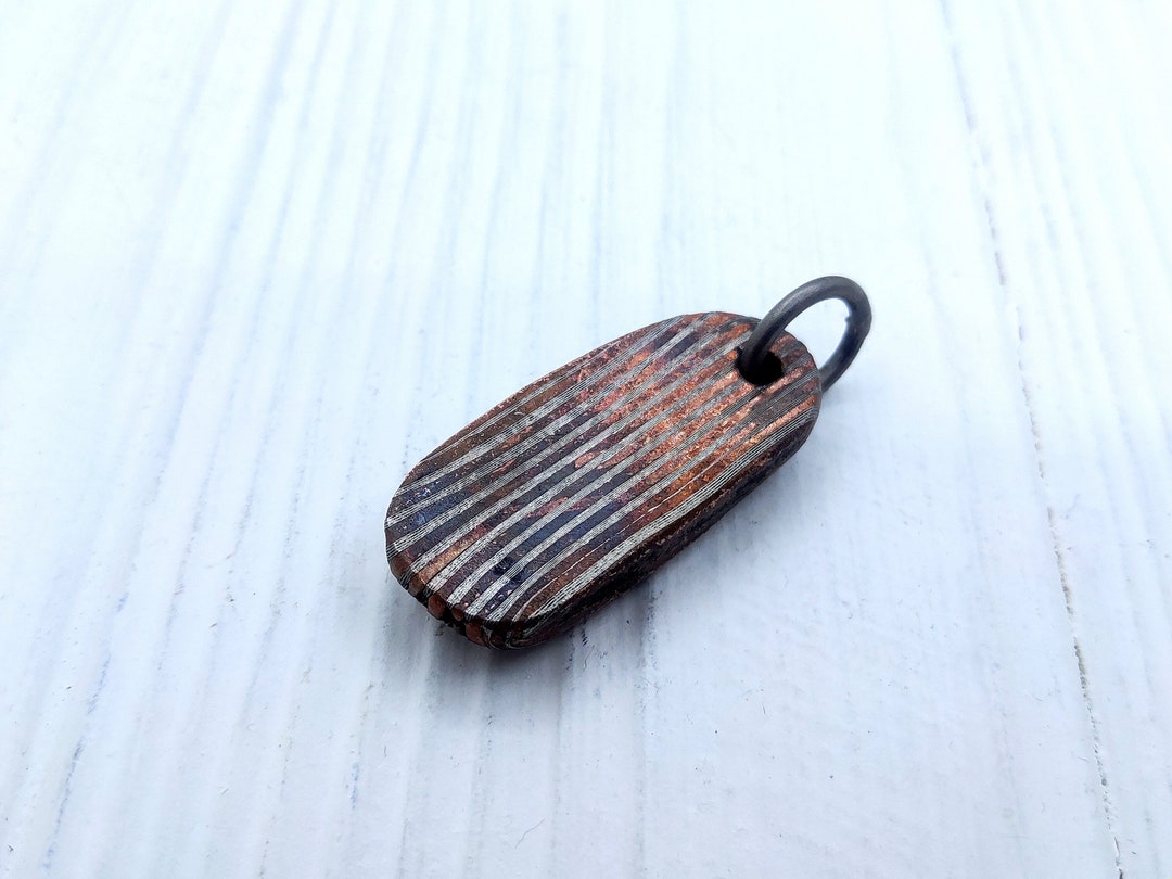 Real Mokume Gane Bar Pendant, Striped Mokume Gane Pendant, Mixed Metal ...