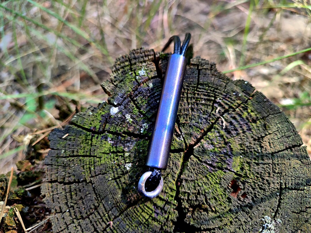 Rainbow Titanium Long Cylinder Pendant - EDC Necklace for EDC Entusiasts, EDC Outfit, Titanium ...