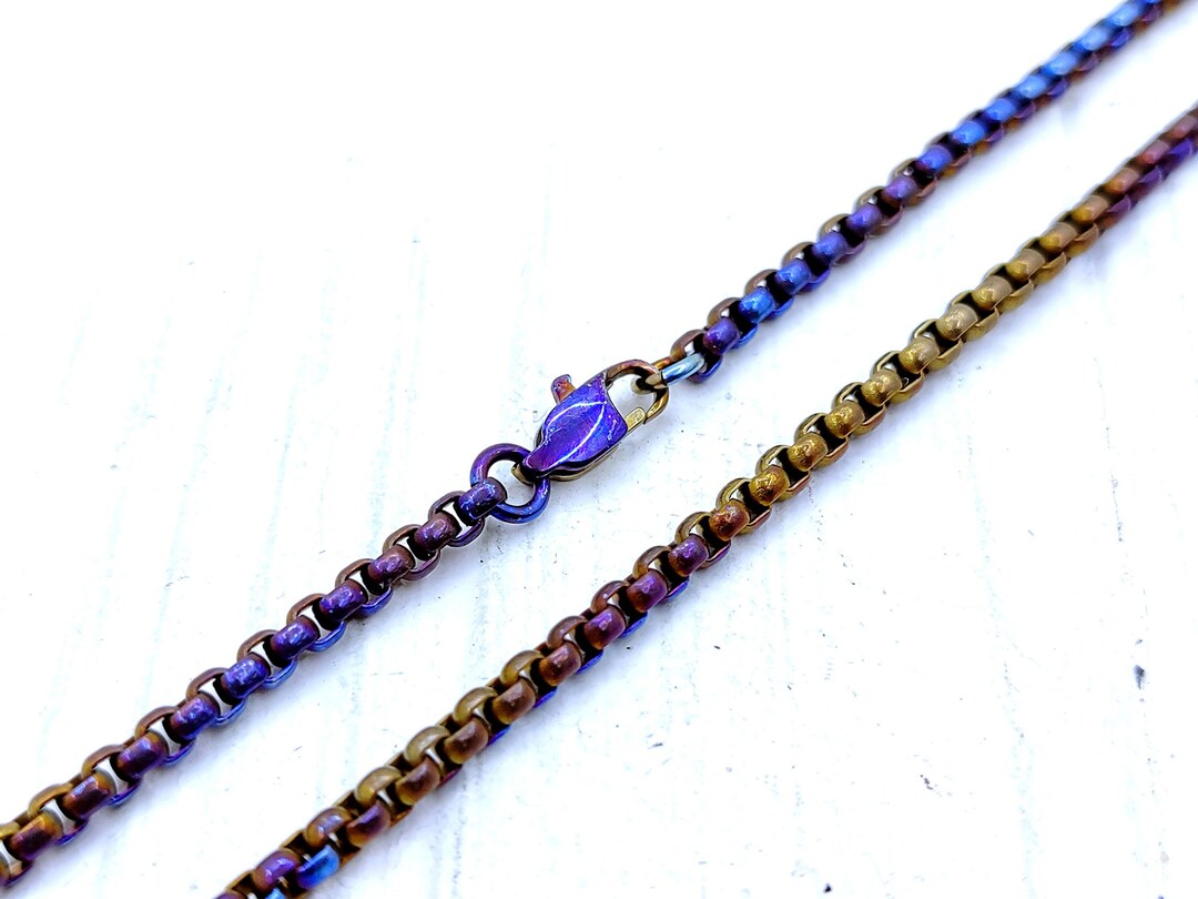 Rainbow Titanium Handmade Box Chain, Titanium Unisex Chain, Titanium ...
