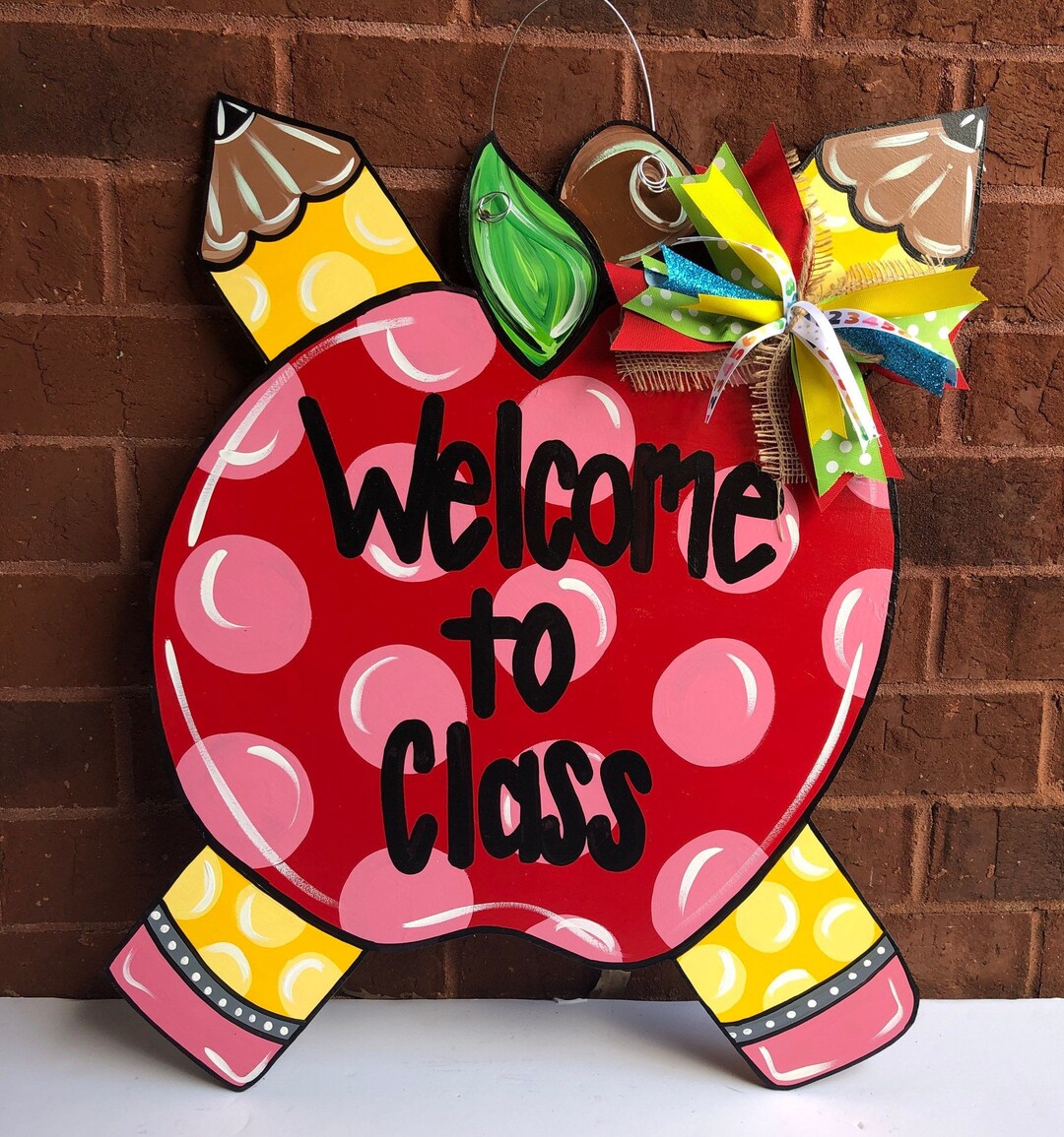 Welcome to Class Apple With Pencils Door Hanger Personalized Teacher ...