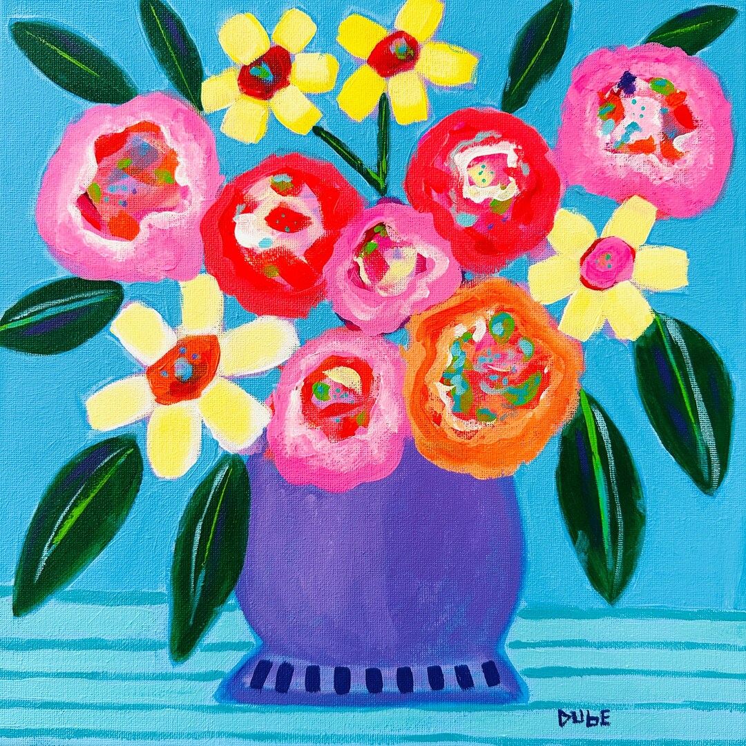 JERI DUBE Original Painting Collectible Flowers in a Purple / Violet ...