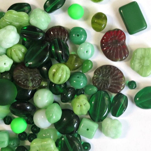 Green Glass Bead Assortment. 60 Gram Mix of Green Contemporary | Etsy