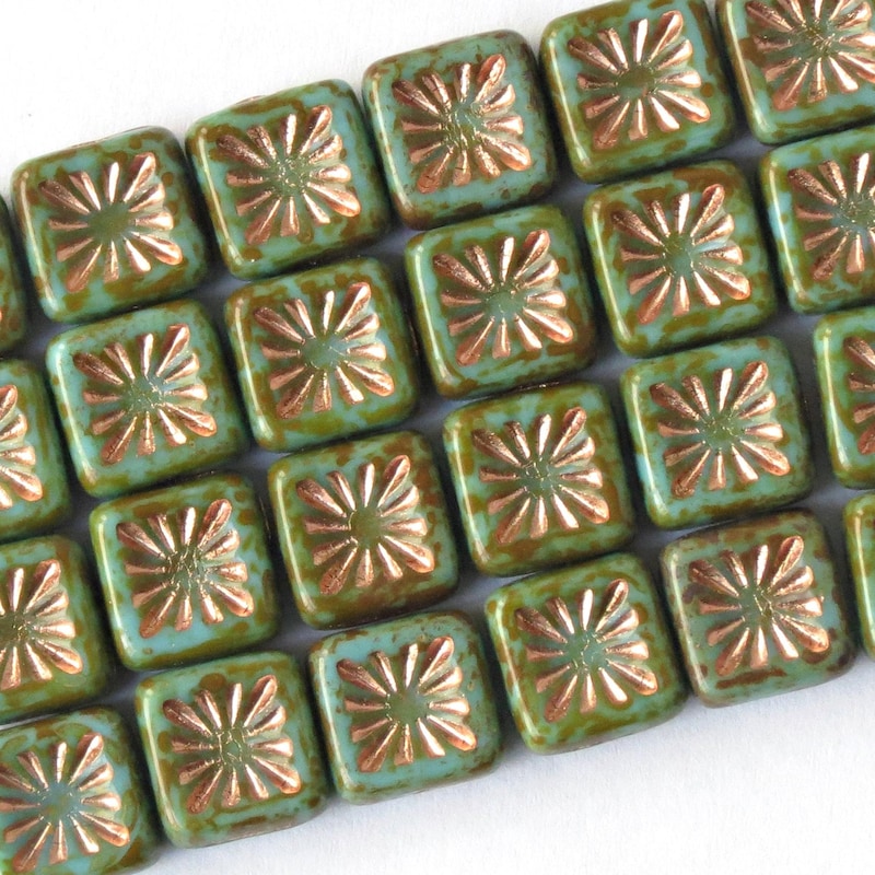 Green Czech Square Bead - Etsy UK