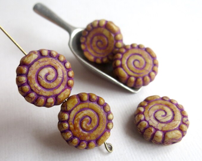 16mm Czech Glass Beads - 4pcs Picasso Beads - - Spiral Beads - Patina ...