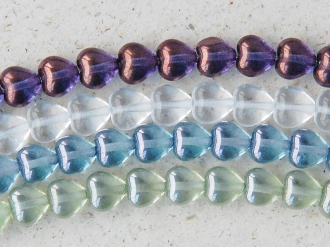 50 or 200 Pcs Luster Heart Glass Beads, Czech Beads for Jewelry Making ...