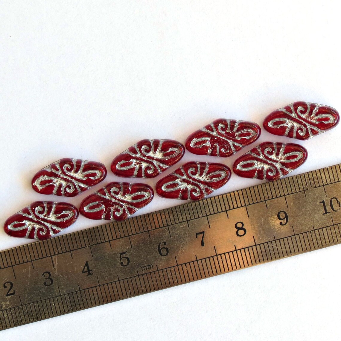 10 or 30 Pcs Arabesque Czech Glass Beads Garnet Red With | Etsy