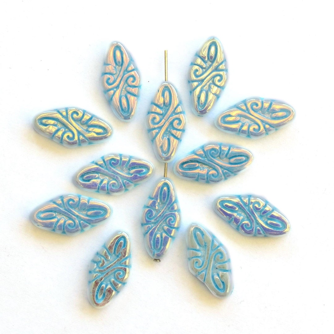 10 or 30 Pcs Arabesque Czech Glass Beads AB White - Fancy Beads for ...