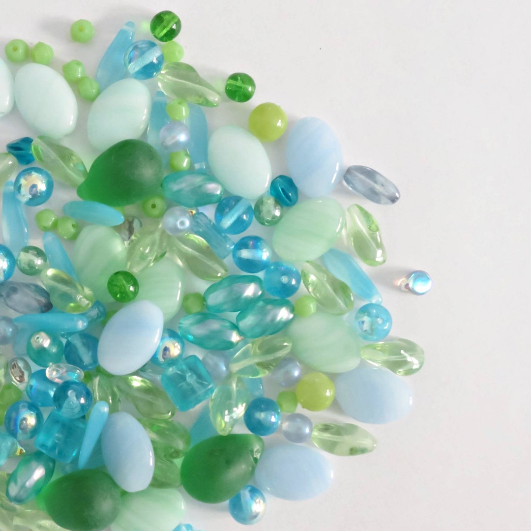 40 Gr (about 1 1/5 Oz) Glass Bead Mix, Sea Inspired Colors, Czech Glass ...