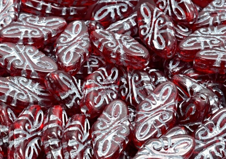 10 or 30 Pcs Arabesque Czech Glass Beads Garnet Red With | Etsy