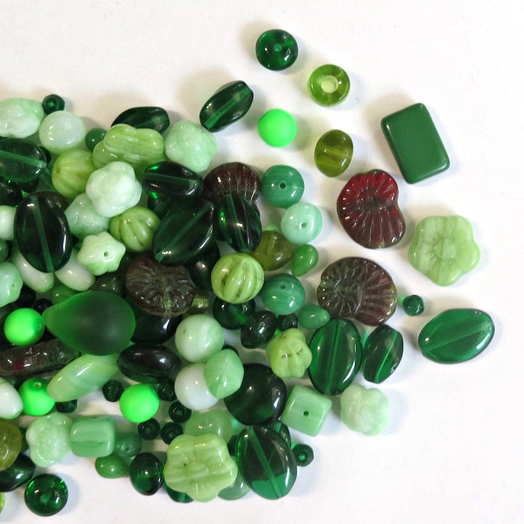 40 Gr about 1 1/5 Oz Glass Bead Mix Green Czech Glass - Etsy
