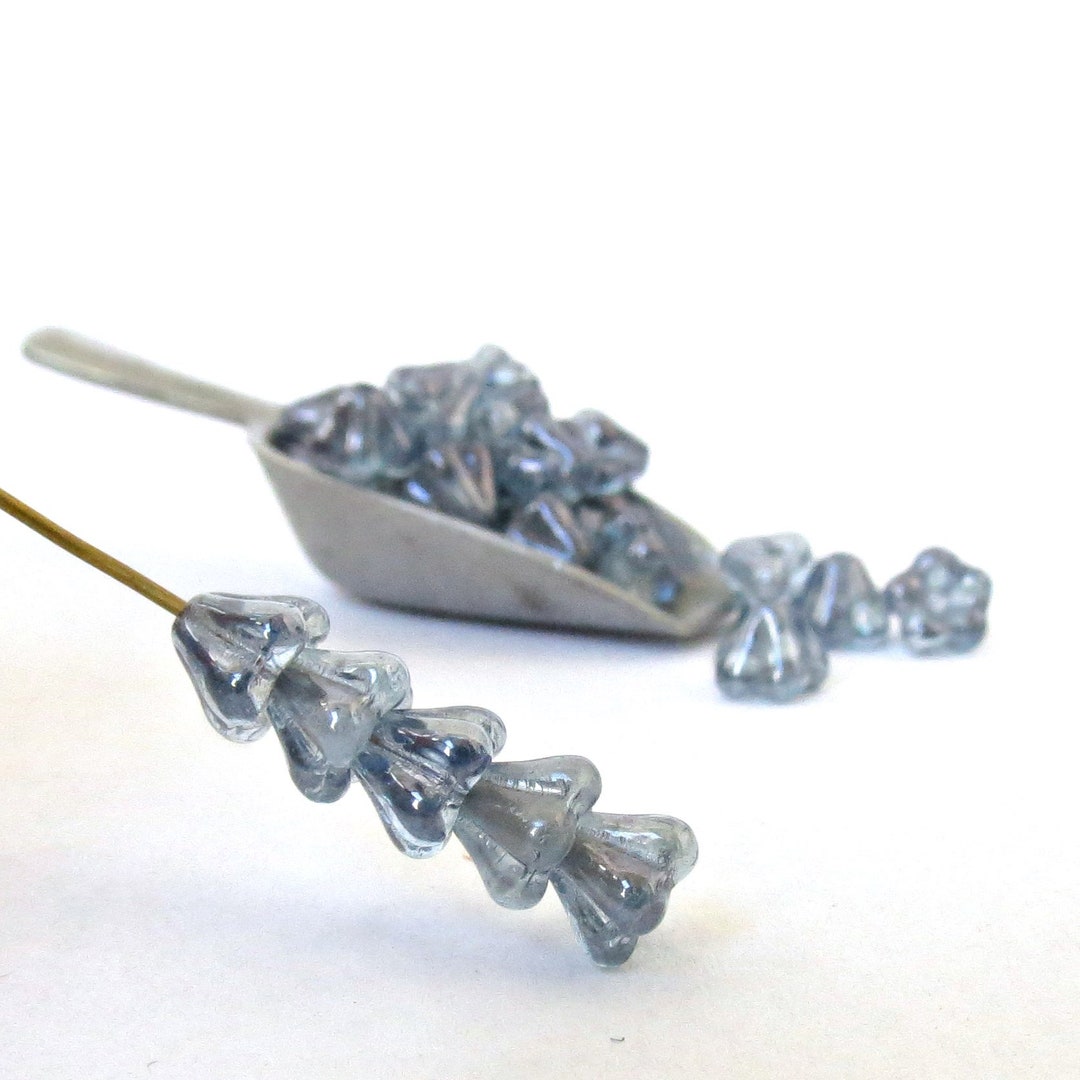 40 or 200 Pcs Baby Bell Flower Beads 6mm, Czech Glass, Luster Baby Blue ...