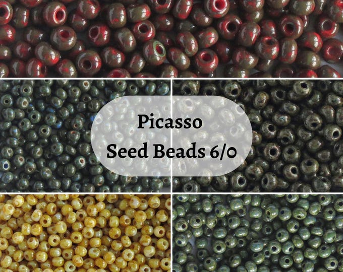 3/0 Mix of Picasso Seed Beads, "flower" Czech Picasso Beads, About 100 ...