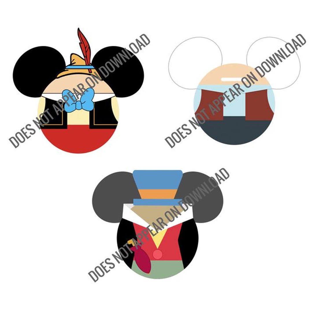 Pinocchio Characters Decorated Mouse Ears Silhouettes - for T-shirt ...