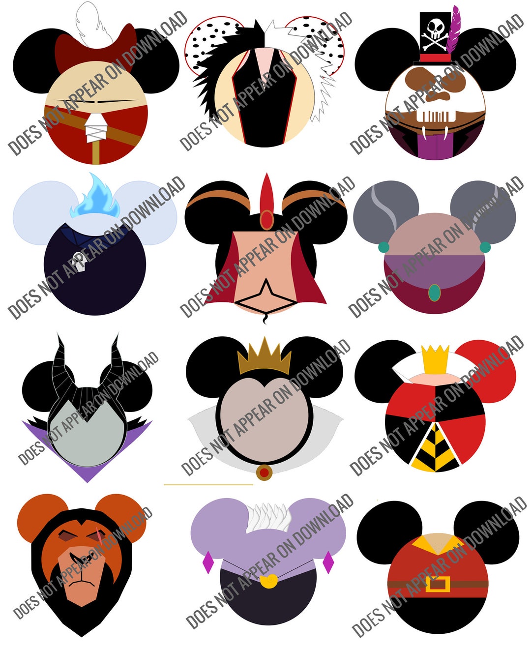 Villains Characters Decorated Mouse Ears Silhouettes - for T-shirt ...