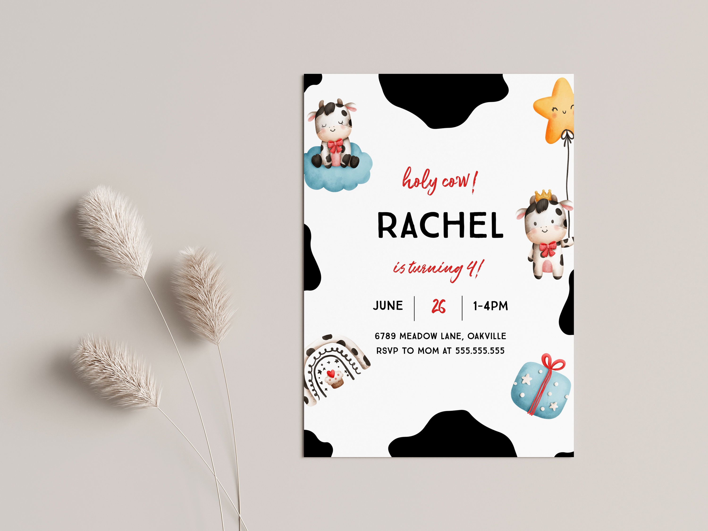 Editable Holy Cow Birthday Invitation Template, Cow Print Birthday ...