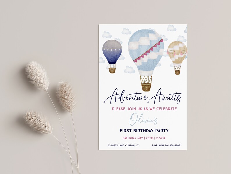 Plantilla de invitación de cumpleaños en globo aerostático - Etsy México