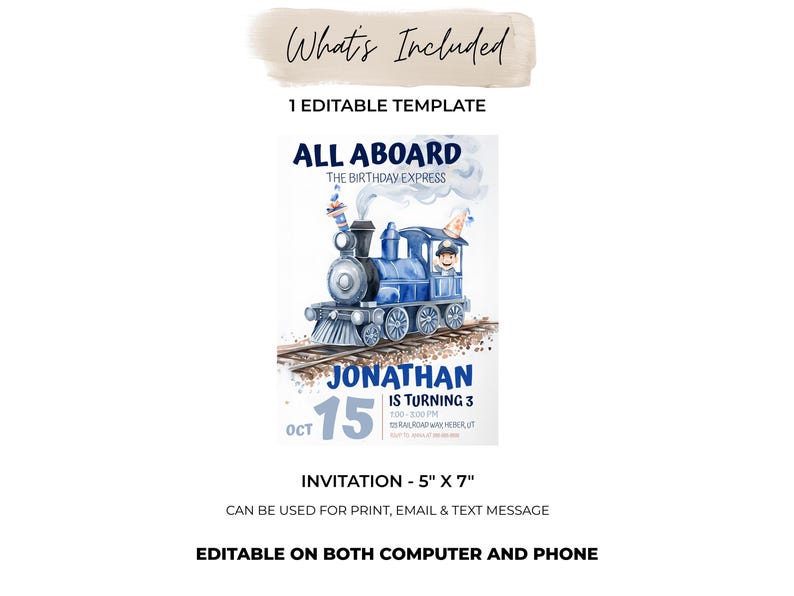 Train Birthday Invitation Editable Choo Choo Party Invite Boys 3rd ...