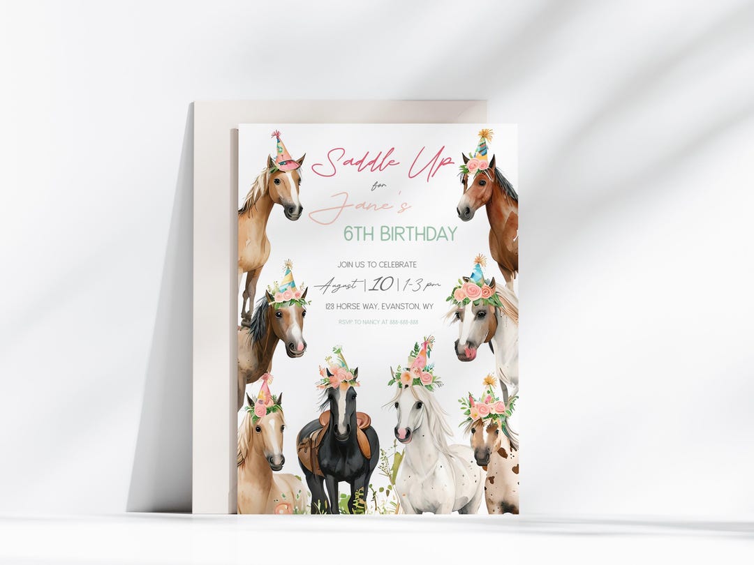 Horse Birthday Invitation Saddle up Party Invite Editable Cowgirl ...