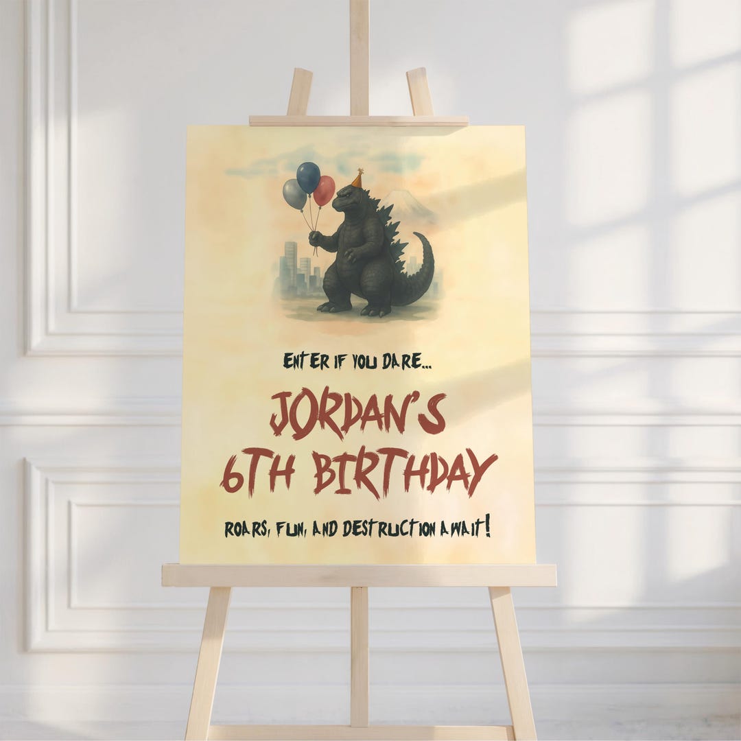 Godzilla Birthday Welcome Sign Monster Party Decor Editable 18x24 Corjl ...