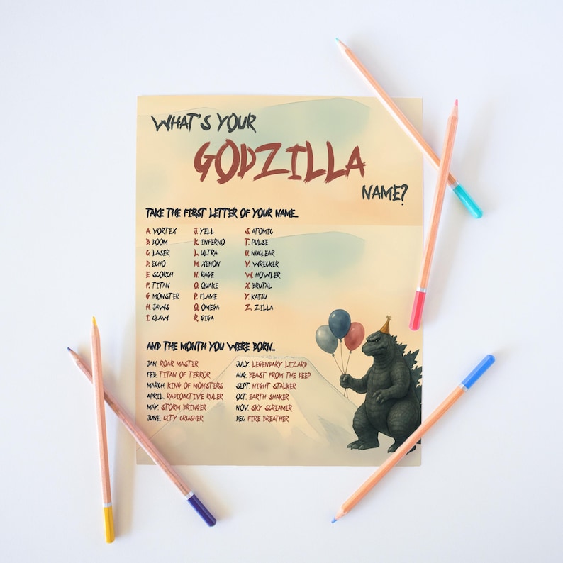Godzilla Birthday Party Game Editable What’s Your Godzilla Name ...