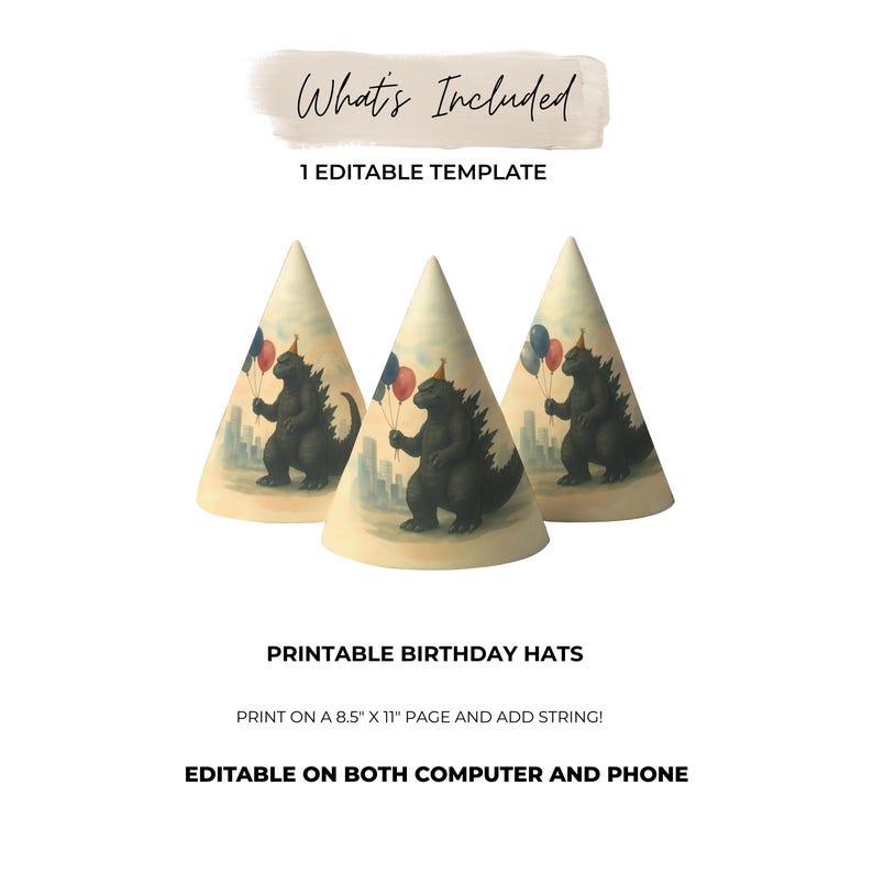 Godzilla Birthday Hat Printable Party Hat Template Editable Corjl ...