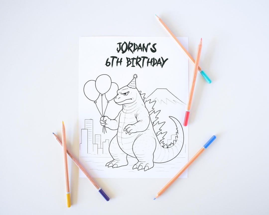 Godzilla Coloring Page Editable Birthday Party Activity Printable ...