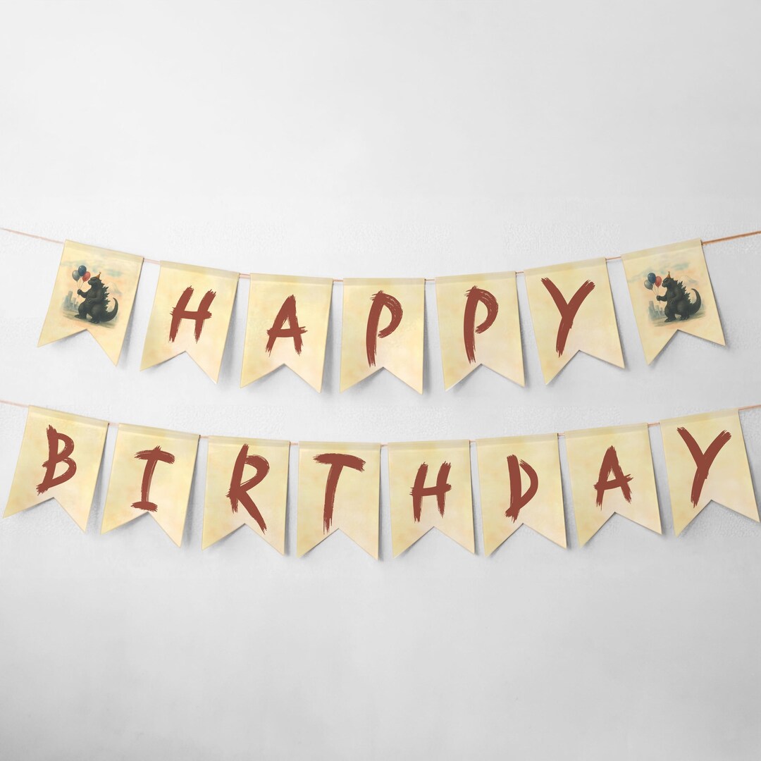 Editable Godzilla Birthday Banner, Editable Monster Party Decoration ...