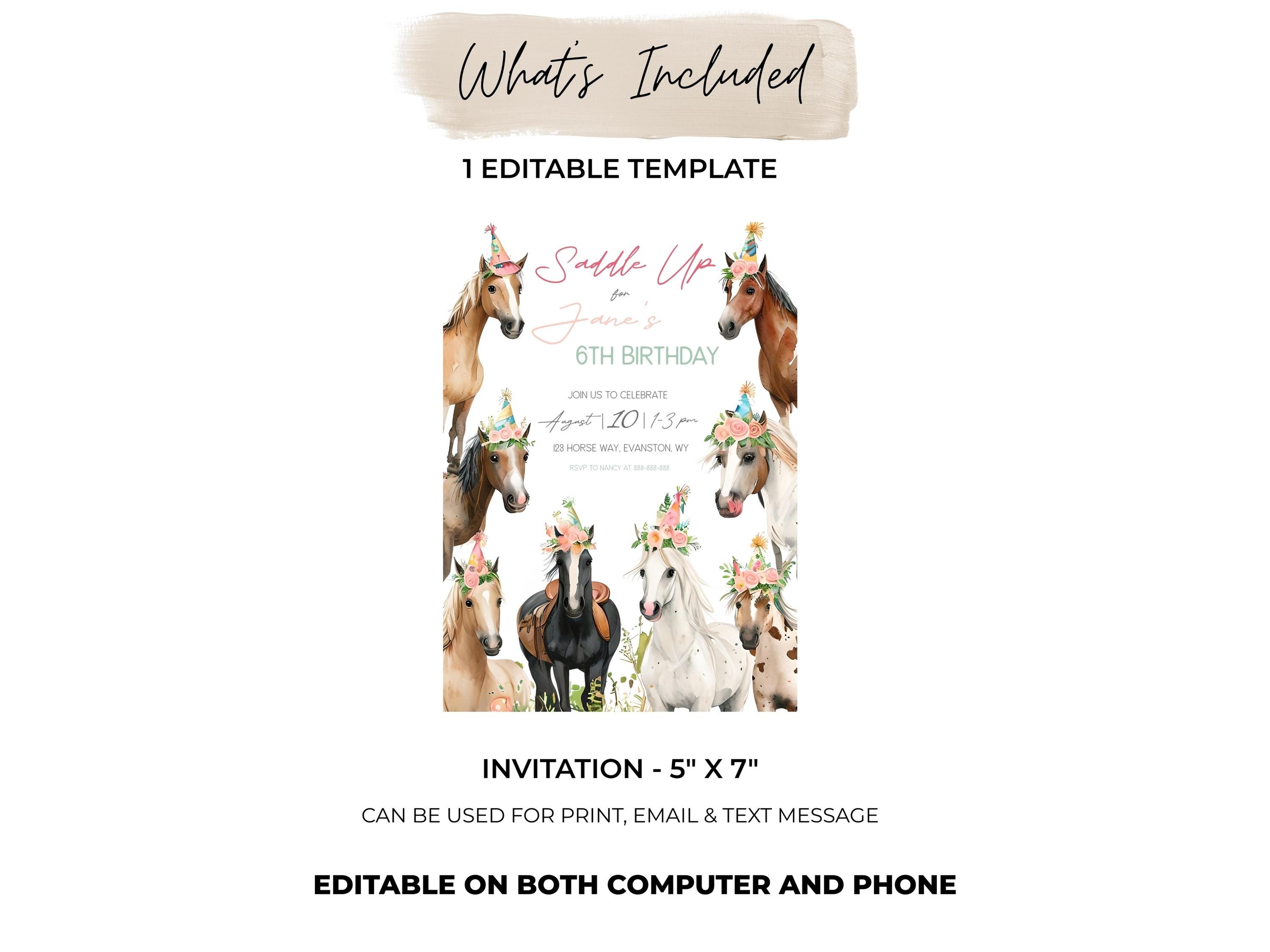 Horse Birthday Invitation Saddle up Party Invite Editable Cowgirl ...