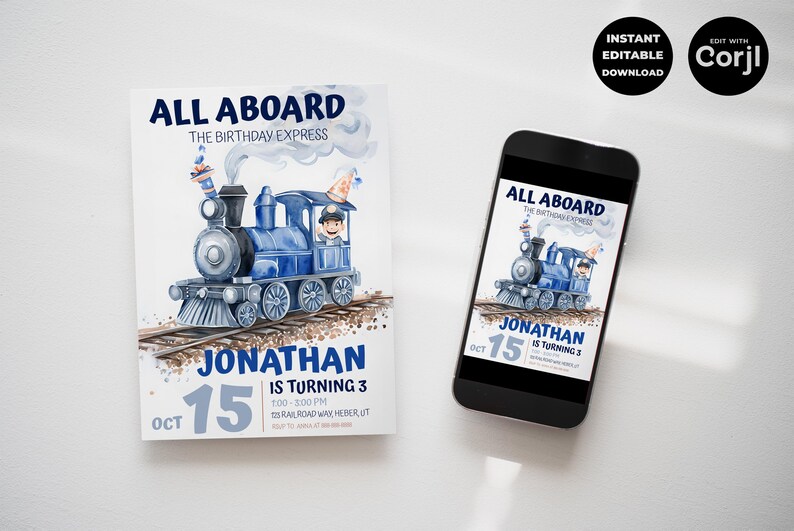 Train Birthday Invitation Editable Choo Choo Party Invite Boys 3rd ...