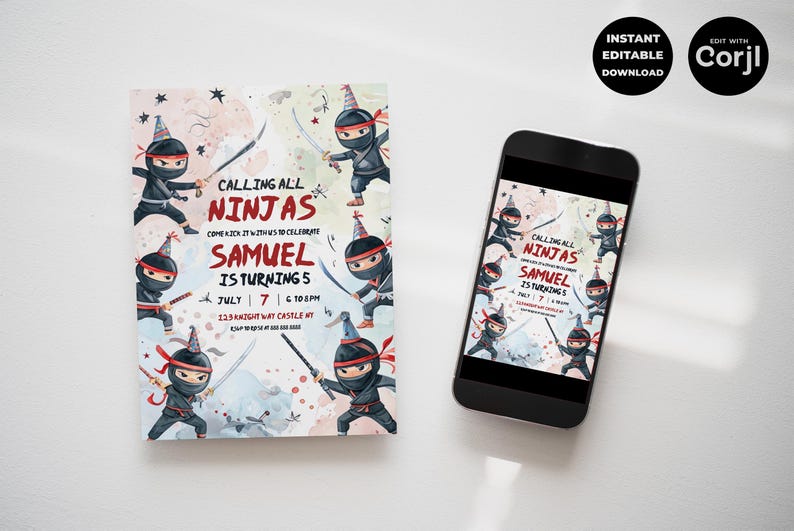 Editable Ninja Birthday Invitation Karate Party Invite Boy Martial Arts ...