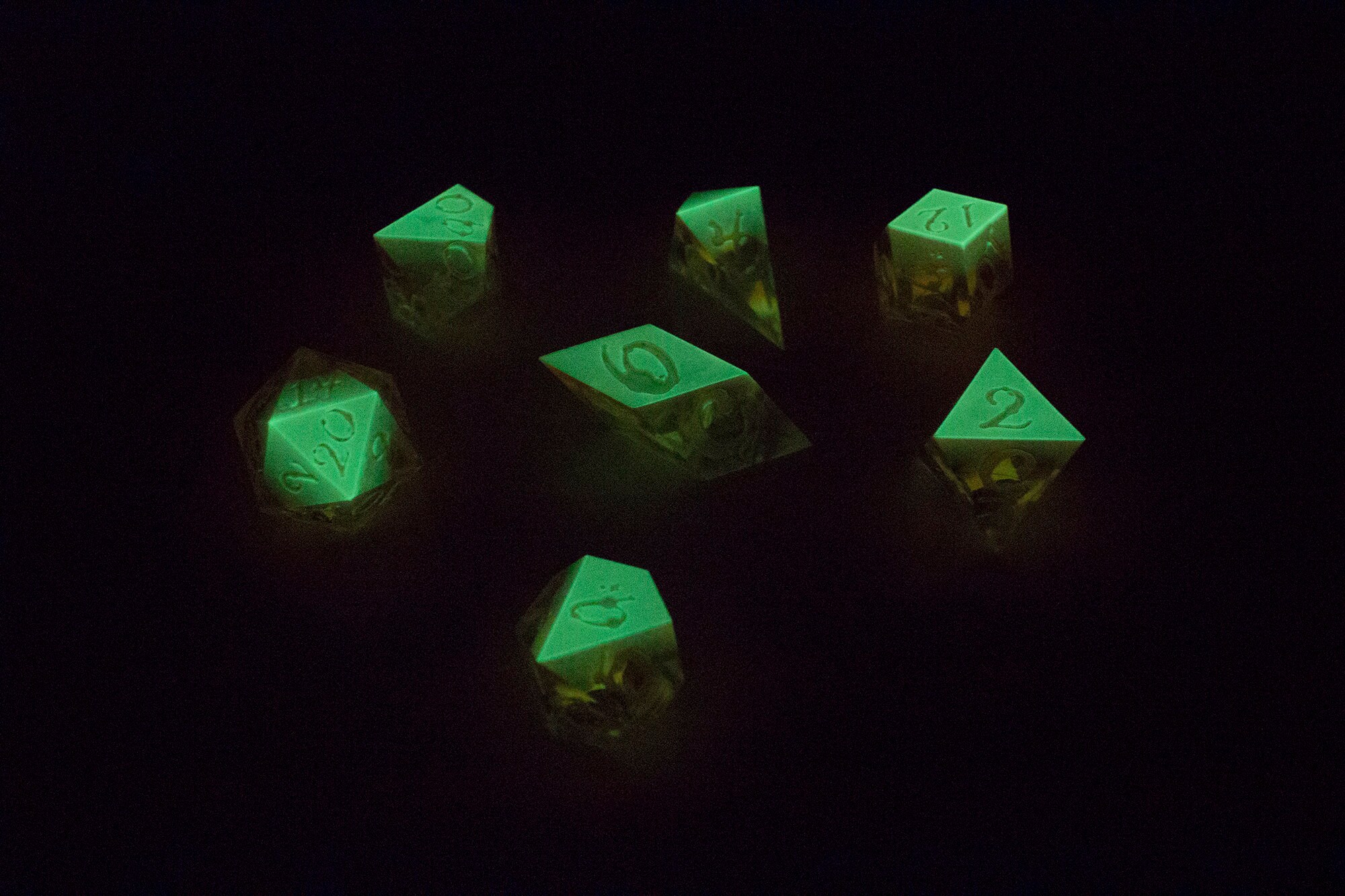 Silver and Orange Lucky Sky Dice 7 Piece Set Sharp Edge Polyhedral Dice ...