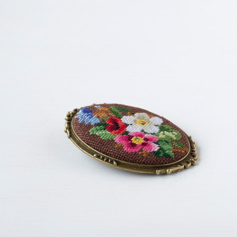 Hand Embroidered Fabric Flower Brooch Vintage Style Pin - Etsy