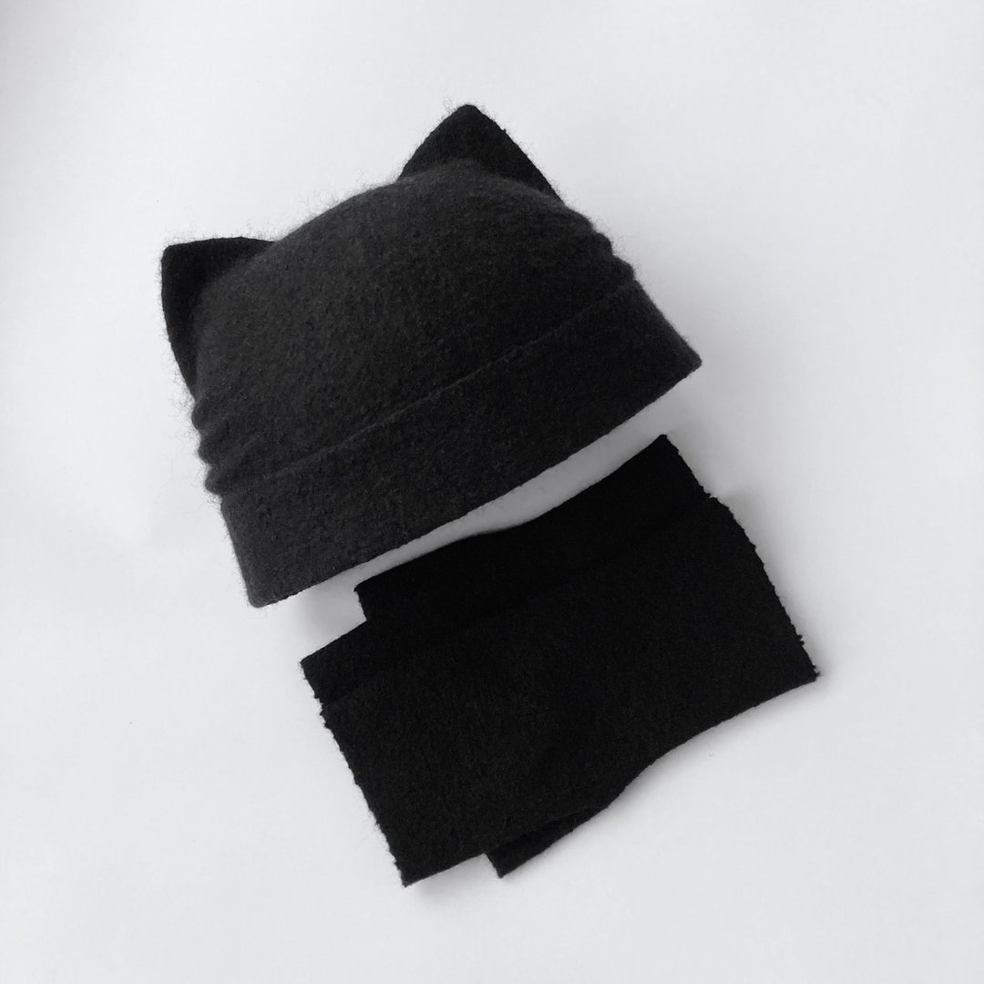 Cute Cat Beanie With Ears and Fingerless Gloves Cat Lover Gift Women ...