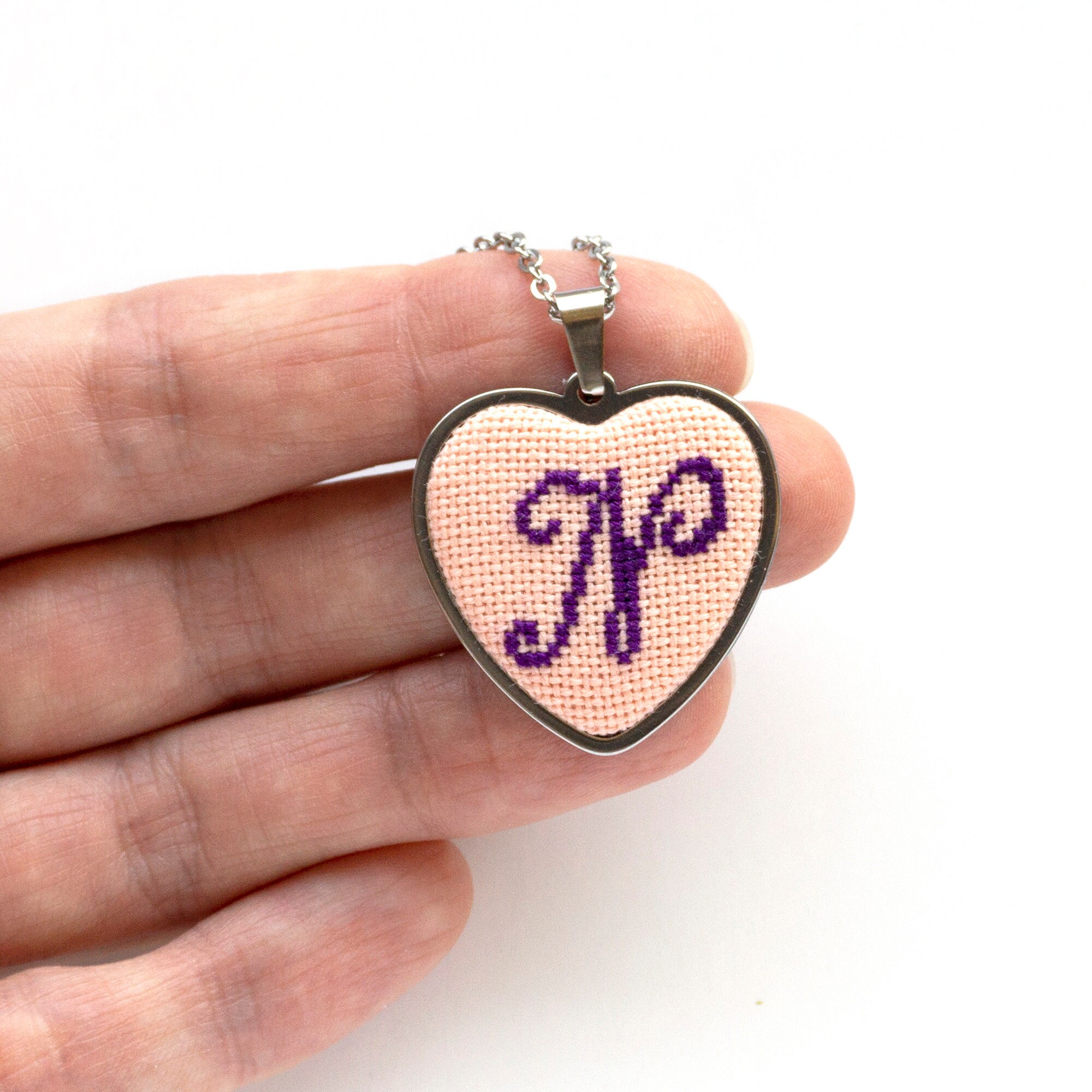 Embroidered Heart Initial Necklace for Women Custom Letter Pendant Gift ...