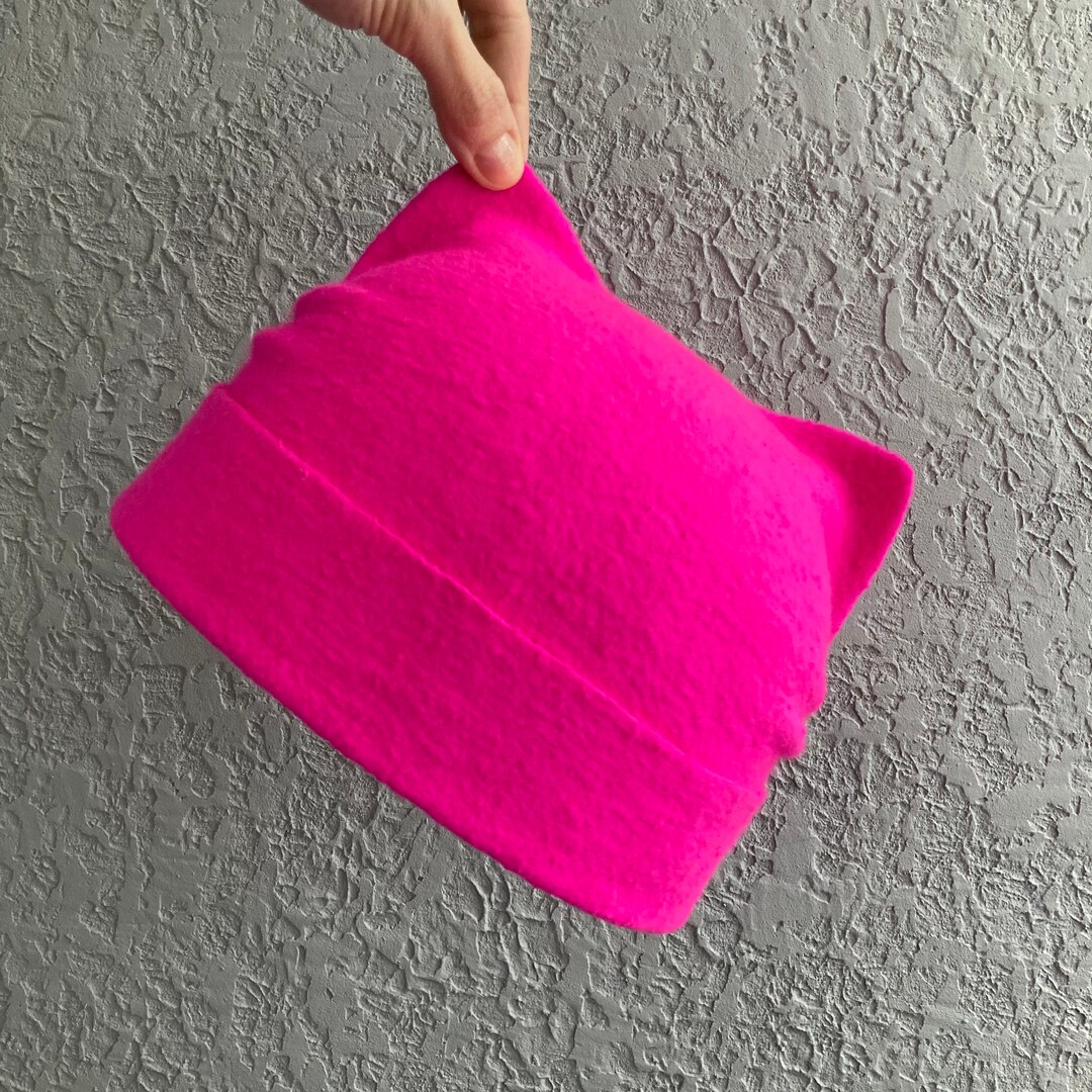 Cute Neon Pink Cat Beanie With Ears Personalized Cat Lover Gift Women ...