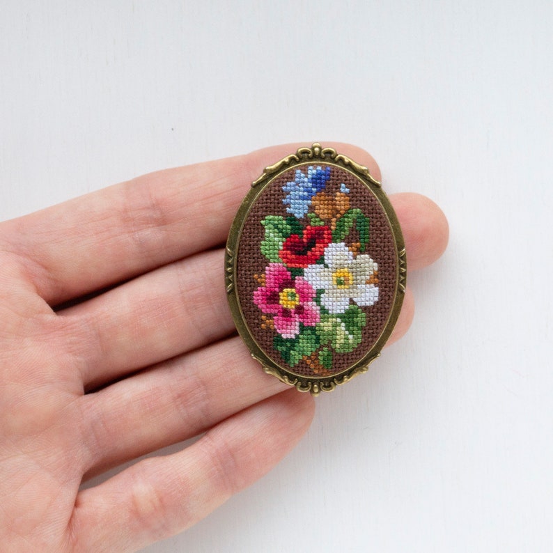 Hand Embroidered Fabric Flower Brooch Vintage Style Pin - Etsy