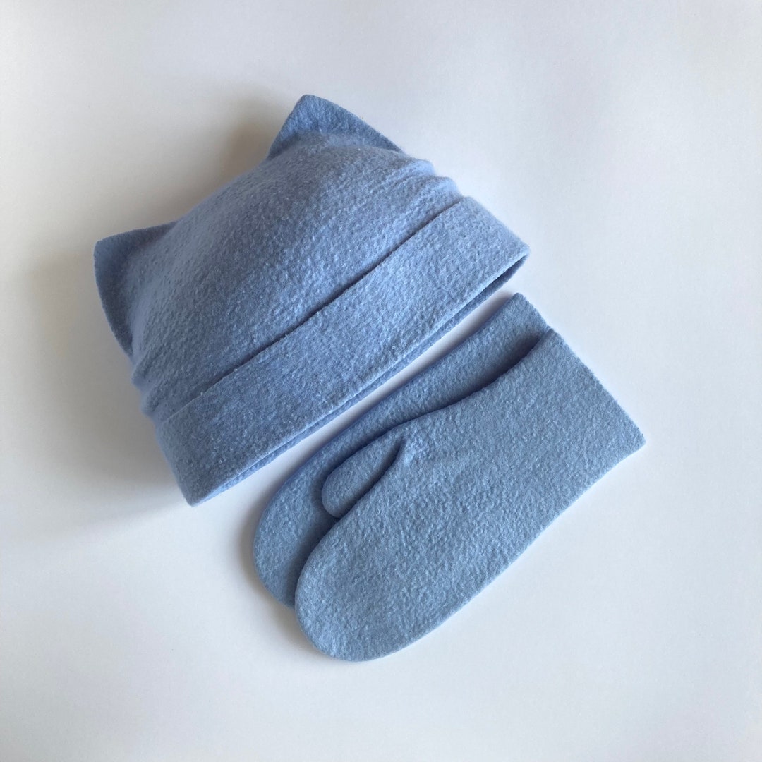Light Blue Cat Ears Hat and Mittens From Merino Wool Cat Lover Gift ...