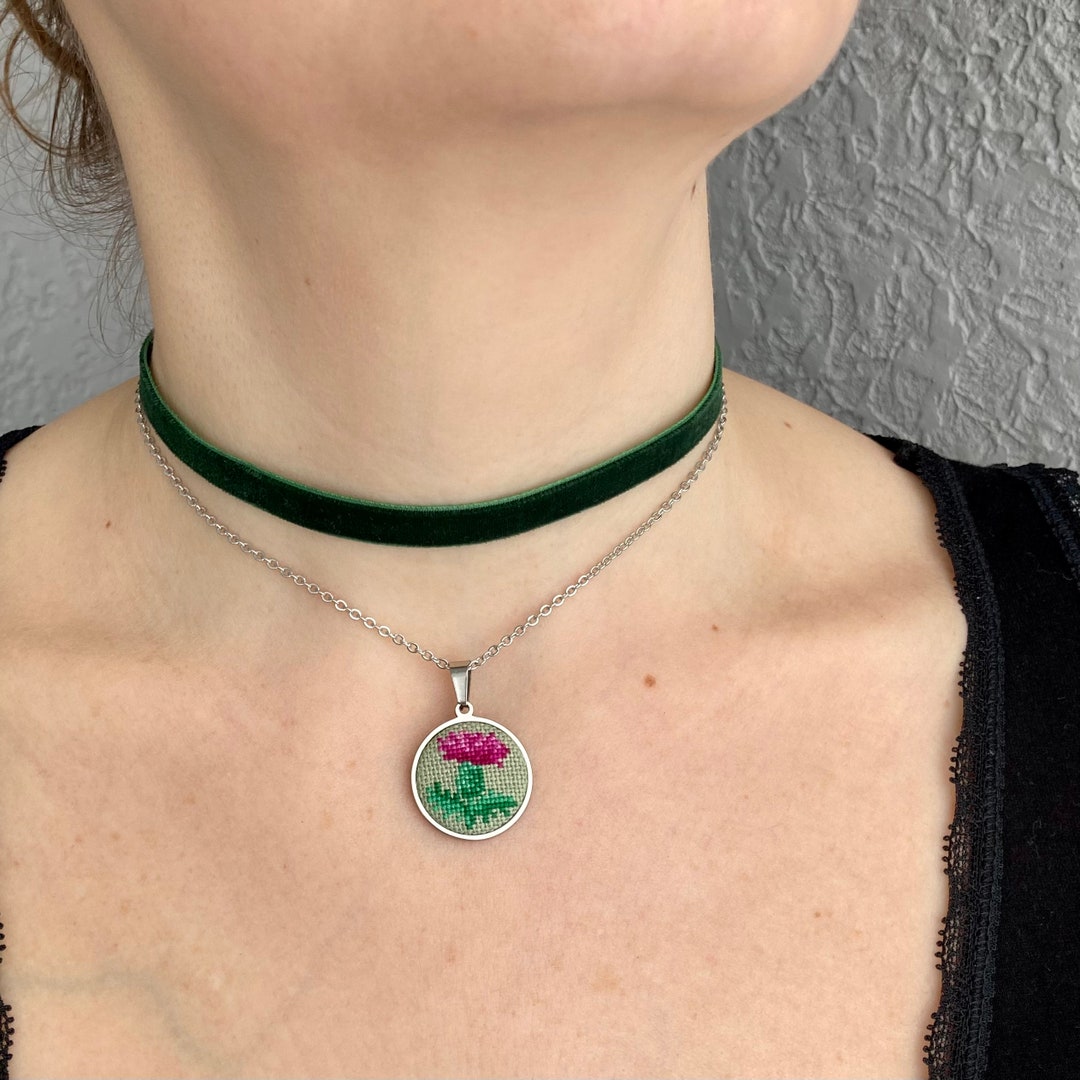Good Luck Necklace Scottish Thistle Jewelry Pendant for Women Green ...