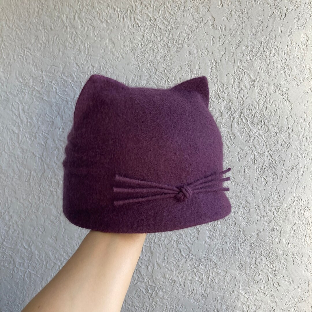 Handmade Purple Cat Ear Hat for Women Cute Gift for Cat Lovers Felted ...