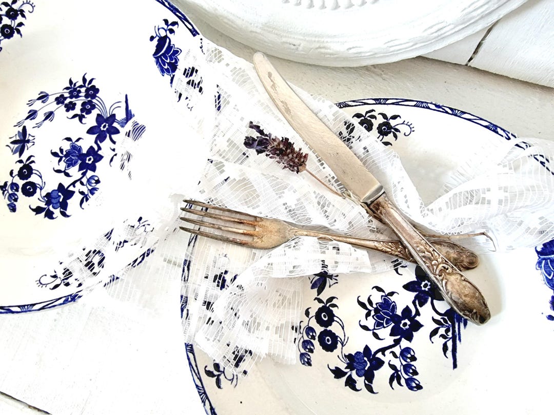 2 Vintage Soup Plates Set Plate Pair NIMY MOUCHE Imperiale Royale Blue ...