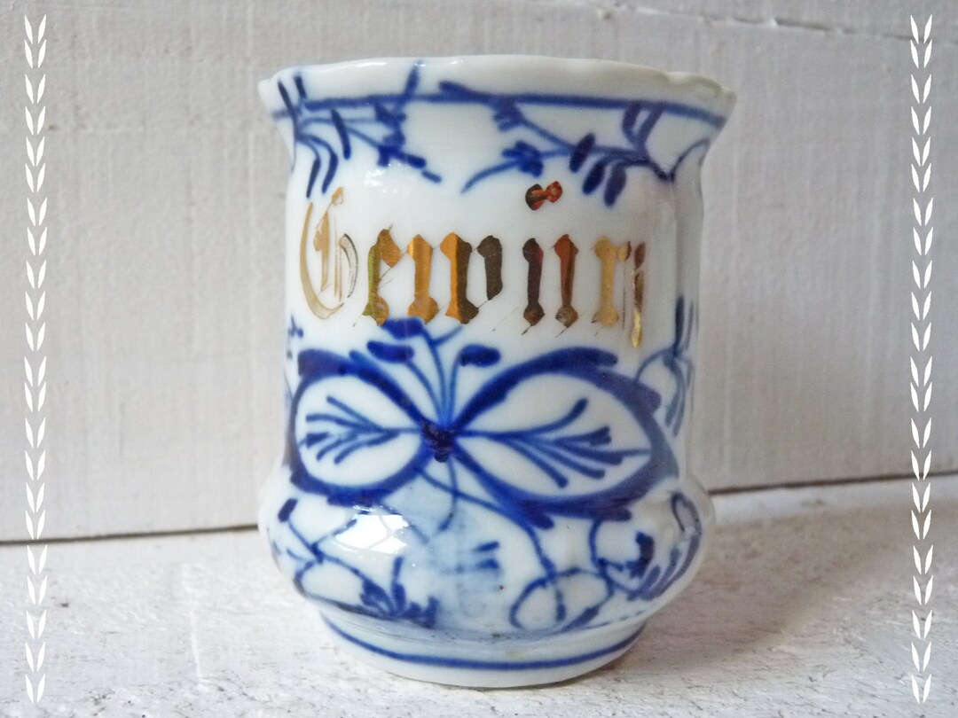 Victorian Spice Jar Storage Jar Onion Pattern Blue White Gold Plated ...