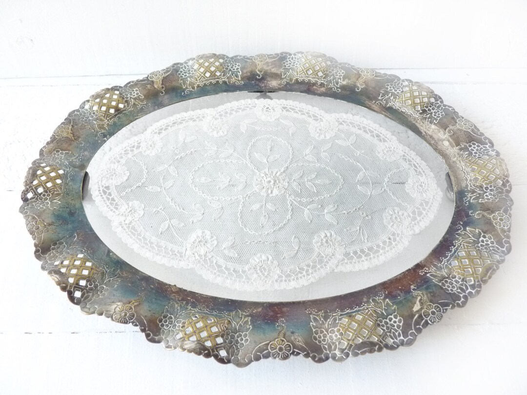 Vintage Silver-plated Lace Tray, Filigree Ornaments, Art Nouveau ...