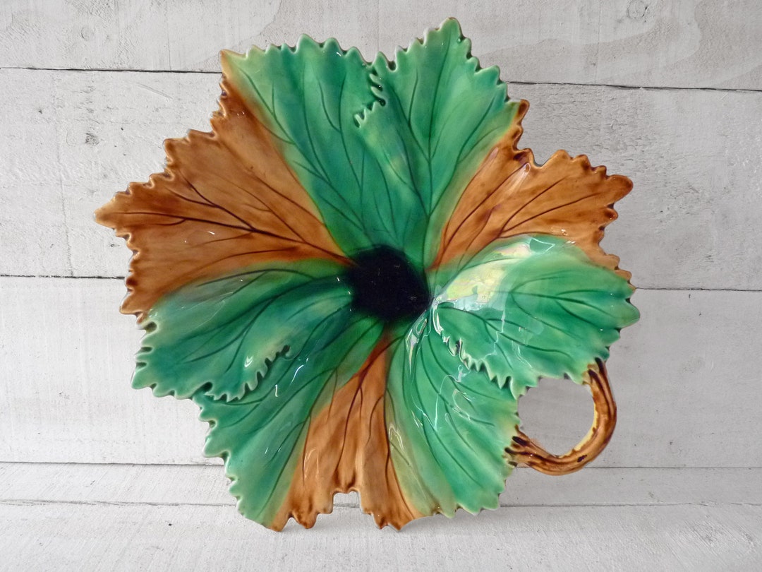 Art Nouveau Majolica Tazza, Still Life Centerpiece Vine Leaf ...