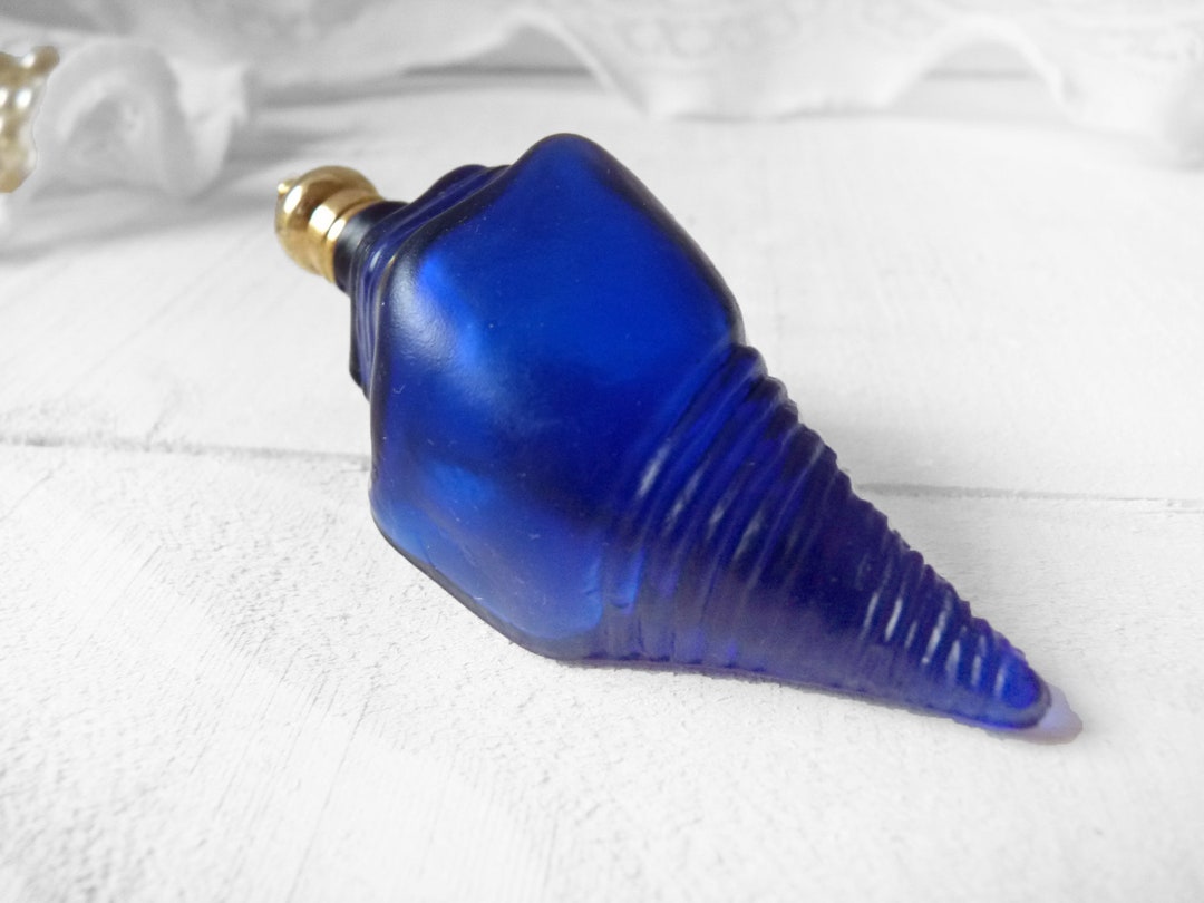 Decorative Vintage Glass Perfume Bottle Blue Shells, Satin Glass, Mid ...