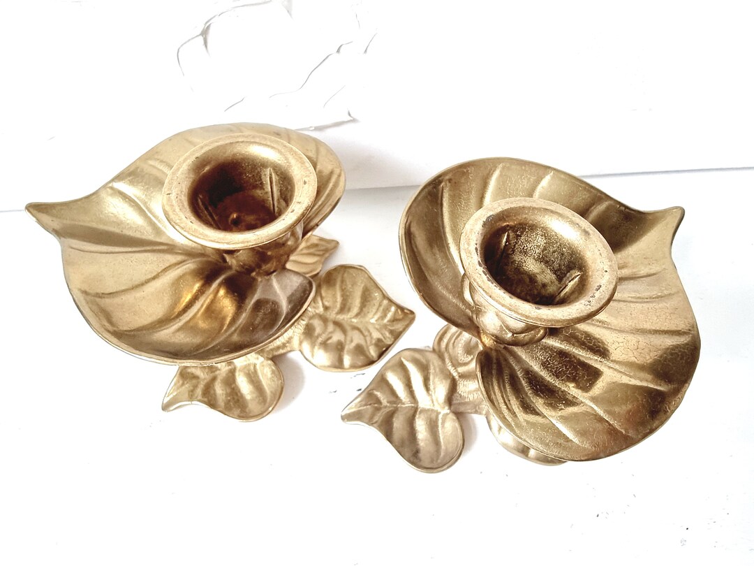 Pair of Flat Calla Lily Flower Candlesticks, Brass Candlesticks ...