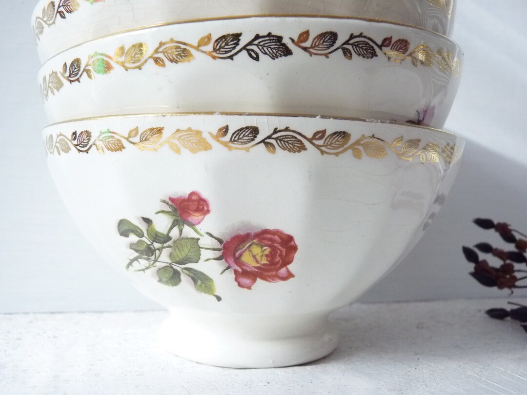 FRANCE Vintage Rose Decor Bol Ceramic, Romantic Rose Pattern Milk ...