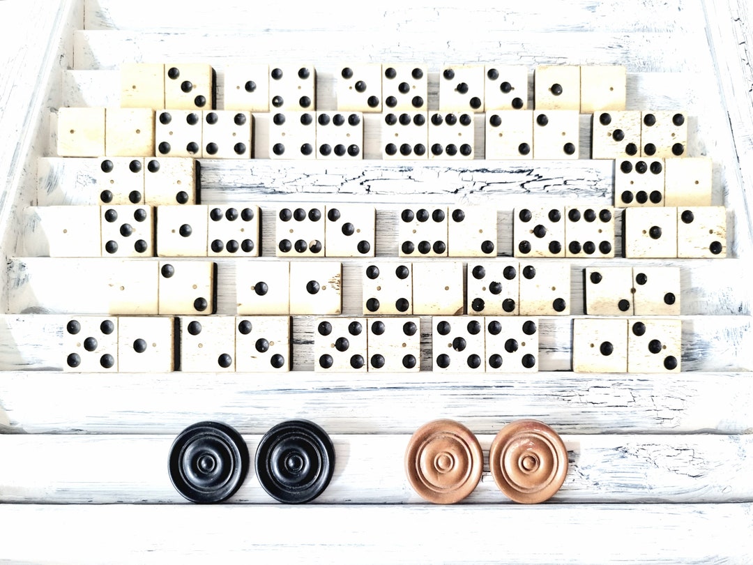 Antique Dominoes Game Complete 29 Stones and Storage Bag From Art ...