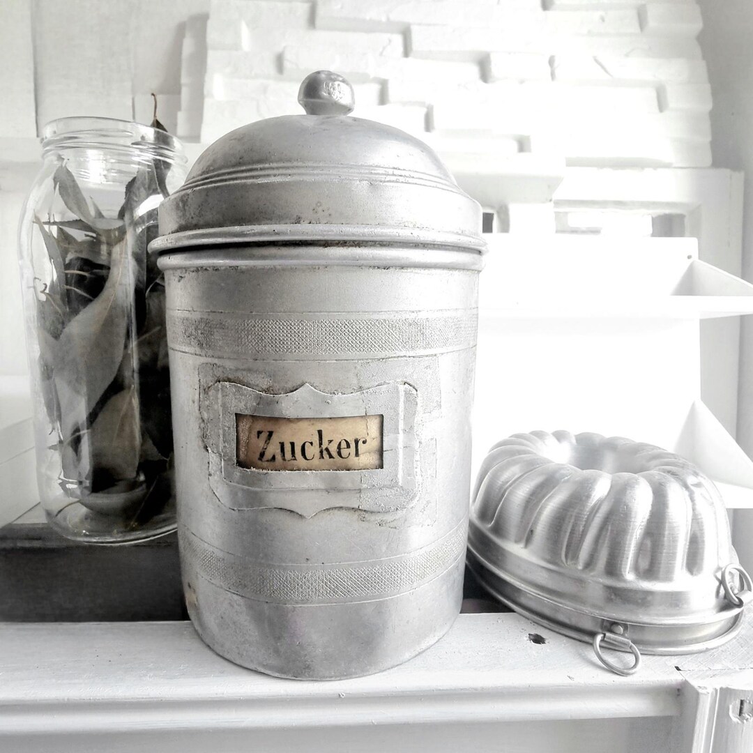 Antique Sugar Bowl Tin Vintage Aluminum Tin Can Sugar Gnarled Crooked ...