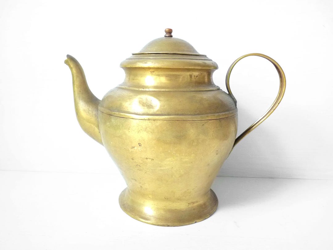 Antique Baroque Coffee Tea Brass Pot Bulbous Copper Bottom, Tea Kettle ...